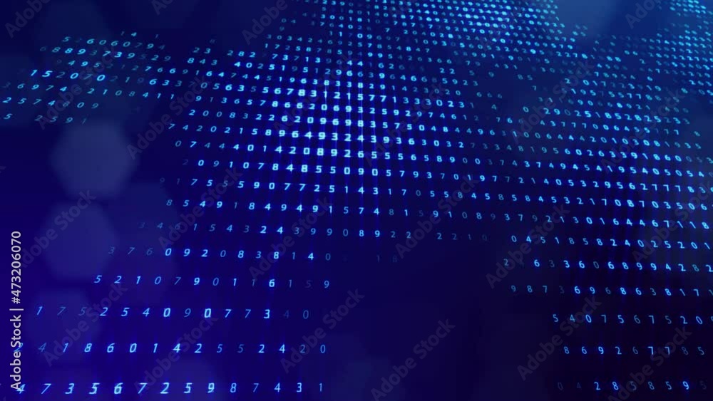 3d loop background, concept of digital data processing, calculation and visualization of ...