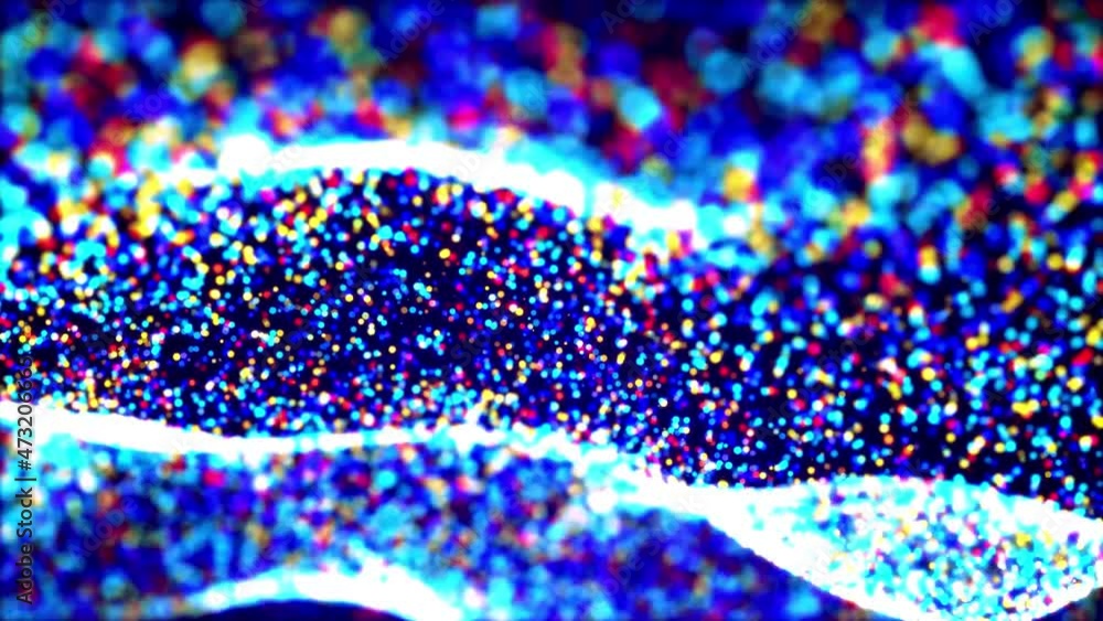 glow particles form surface with waves and bright glitter. Magic ...