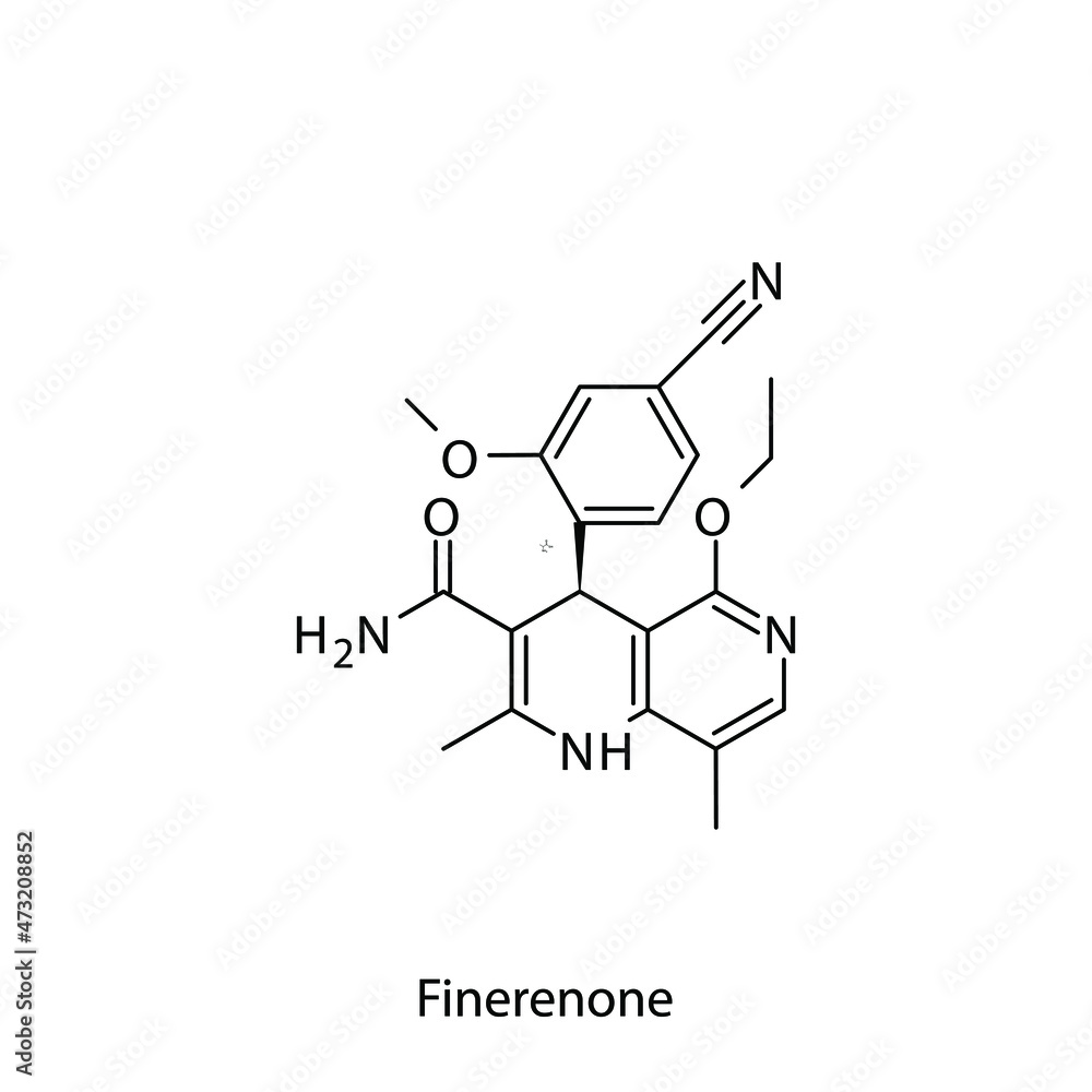 Finerenone molecular structure, flat skeletal chemical formula ...