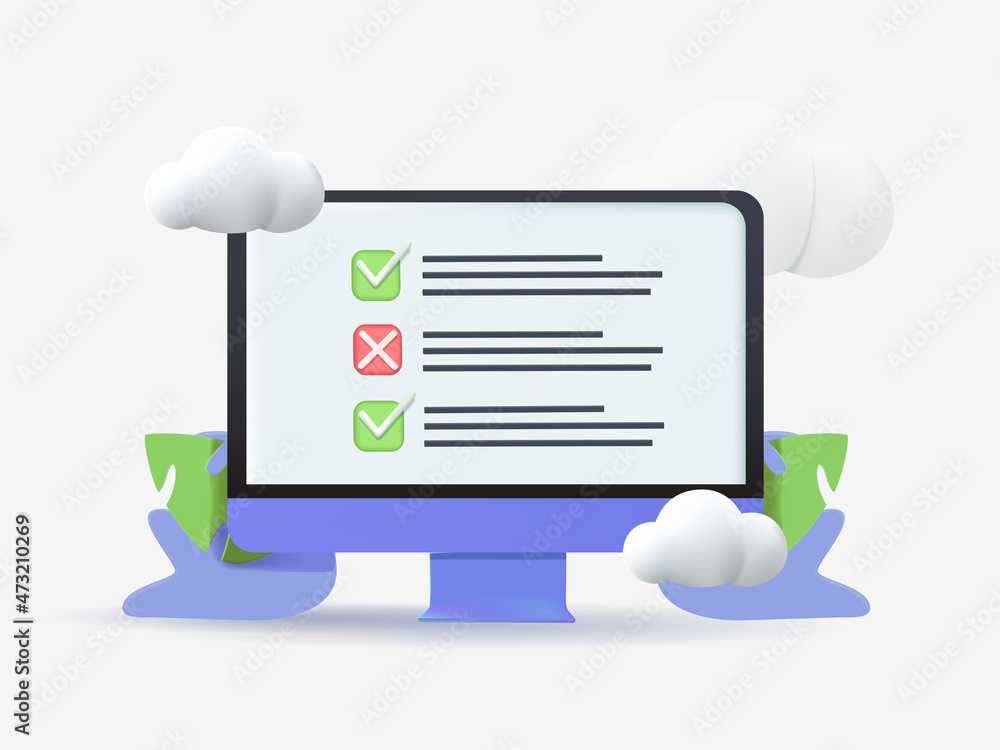Assignment icon. Сomputer screen, checklist, document symbol. 3d vector ...