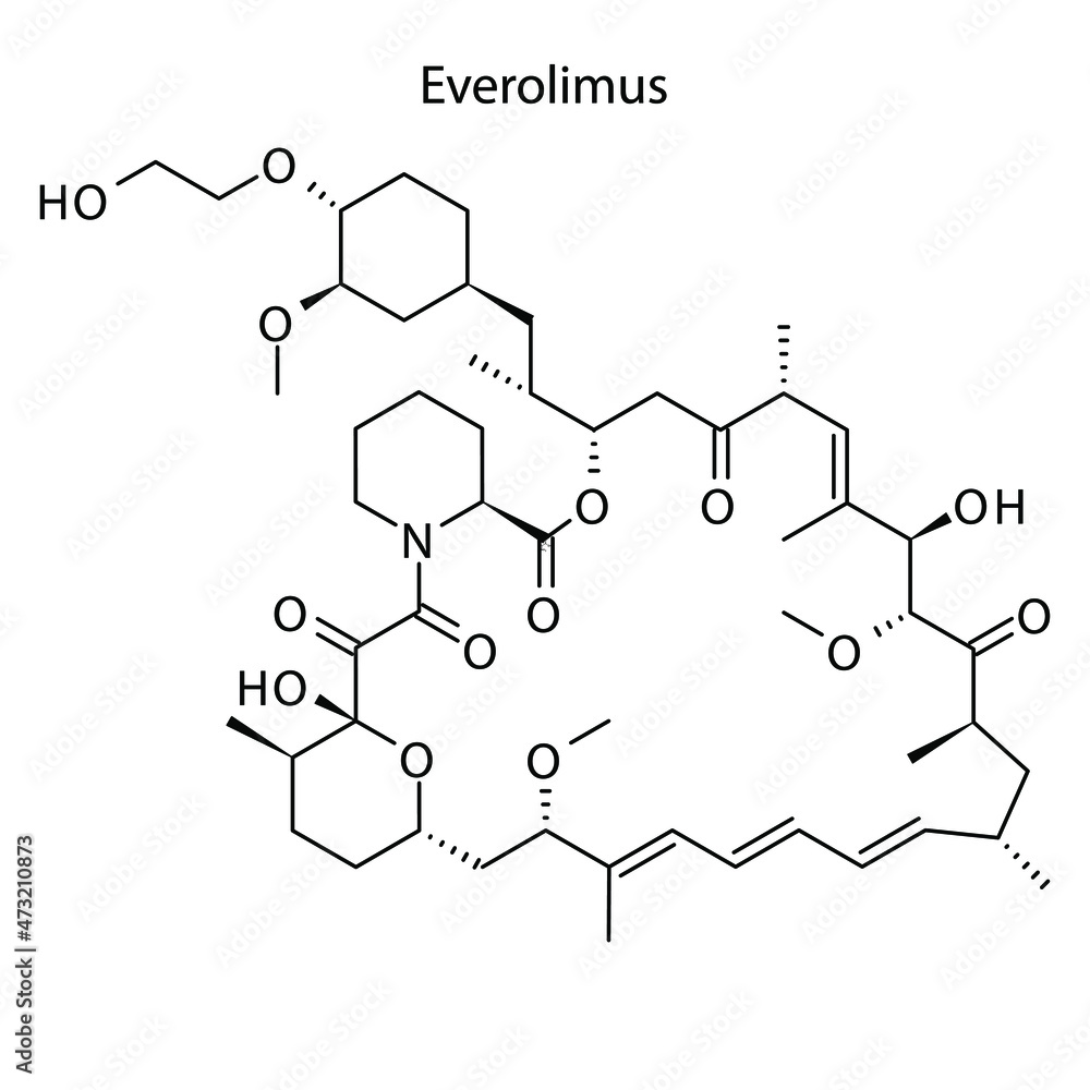 Everolimus molecular structure, flat skeletal chemical formula ...
