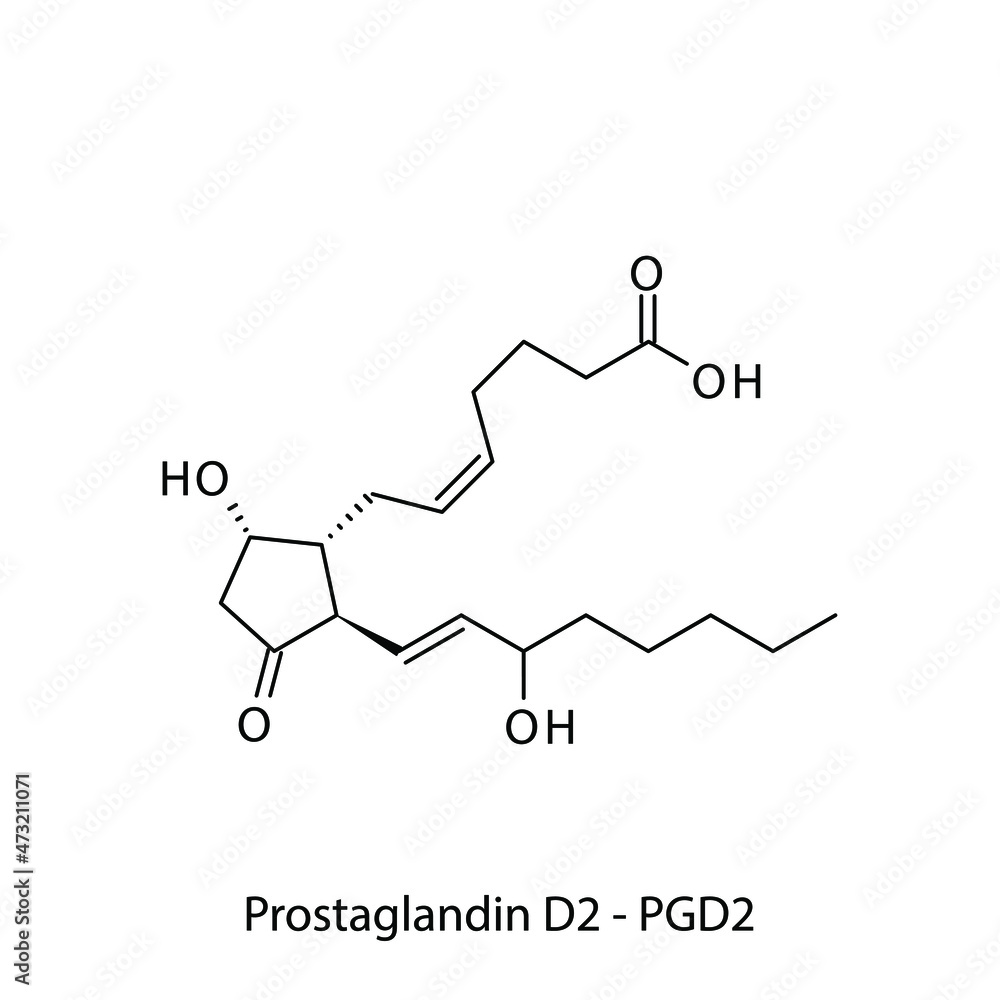 Prostaglandin D2 Prostaglandin biomolecule molecular formula. Skeletal ...
