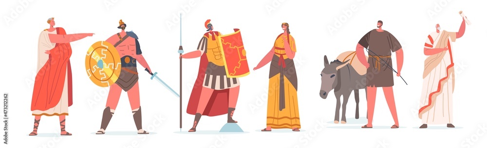 Ancient Rome Citizen Male and Female Character in Tunic and Sandals ...