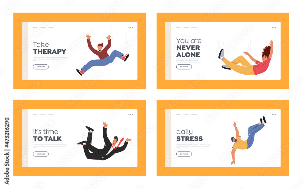 Falling Unhappy Characters Landing Page Template Set. Shocked People ...