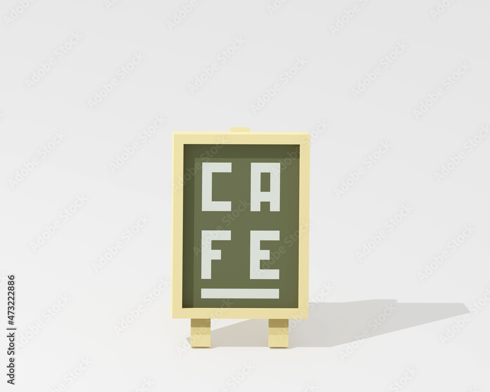 Cafe signboard, a digital art of wooden board A stand isometric voxel ...