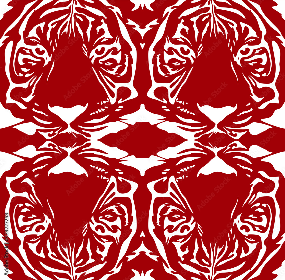 Vector tiger with red background. Seamless tiger pattern for fashion ...
