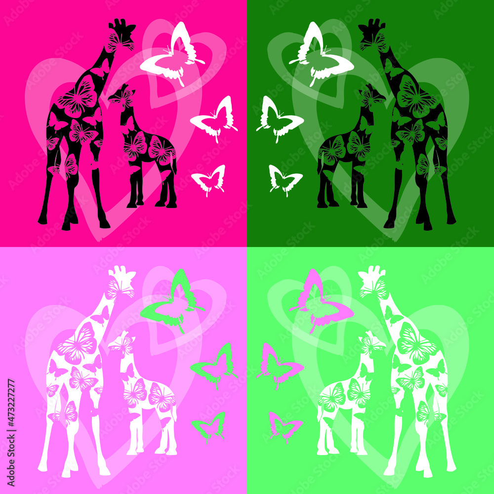 Vector giraffe mother and child pattern background. Seamless giraffe ...