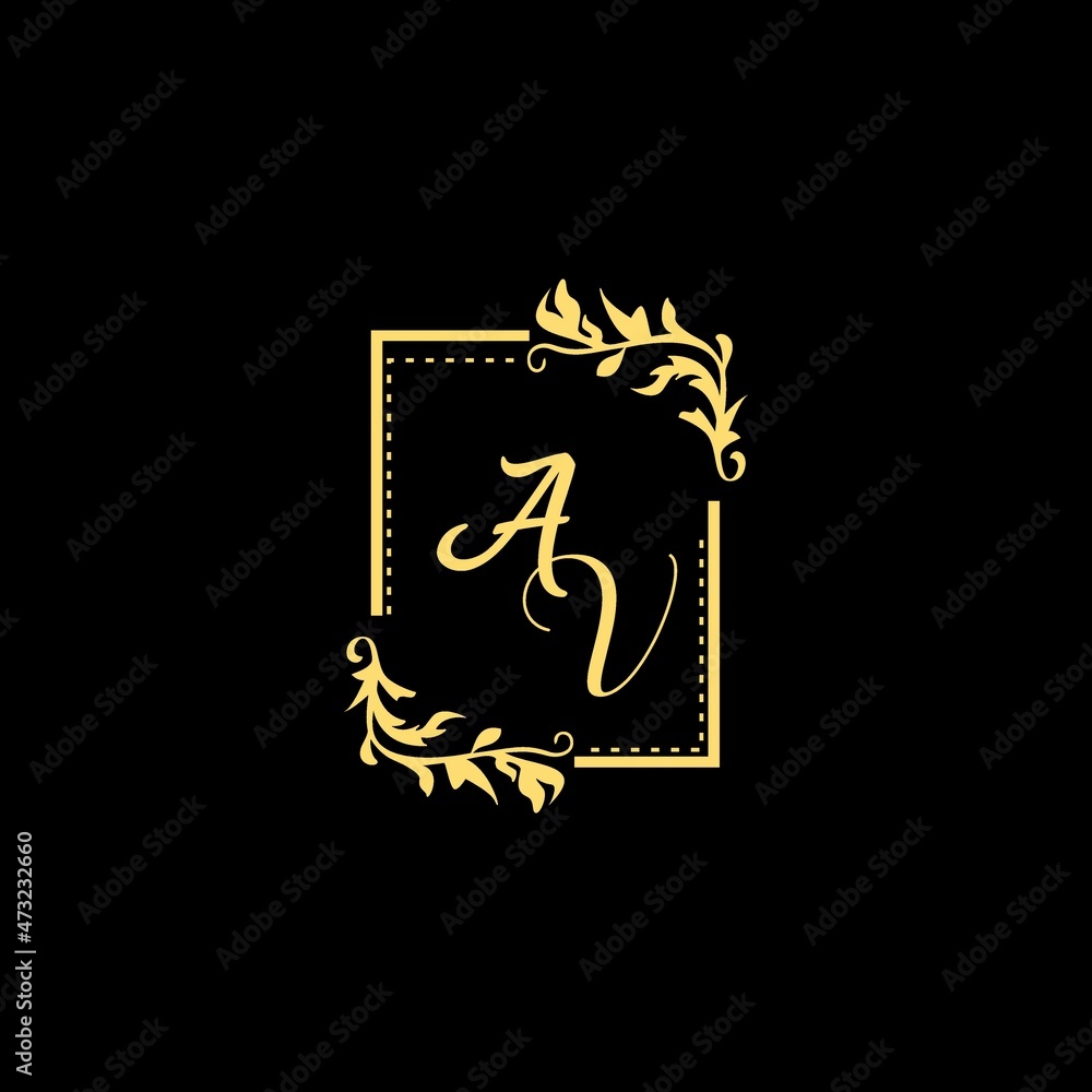 AV elegant and luxury wedding initial logo design with square gold floral monogram Stock Vector ...