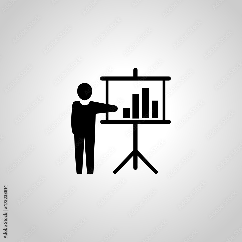 Man standing with pointer icon. Scheme and Diagram symbol. Presentation ...