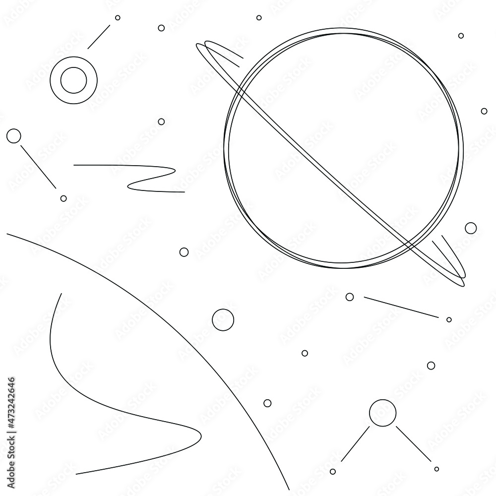 Cosmic space landscape line drawing vector illustration Stock Vector ...