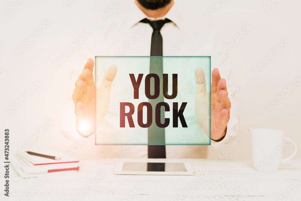 Writing displaying text You Rock. Business approach slang phrase of ...