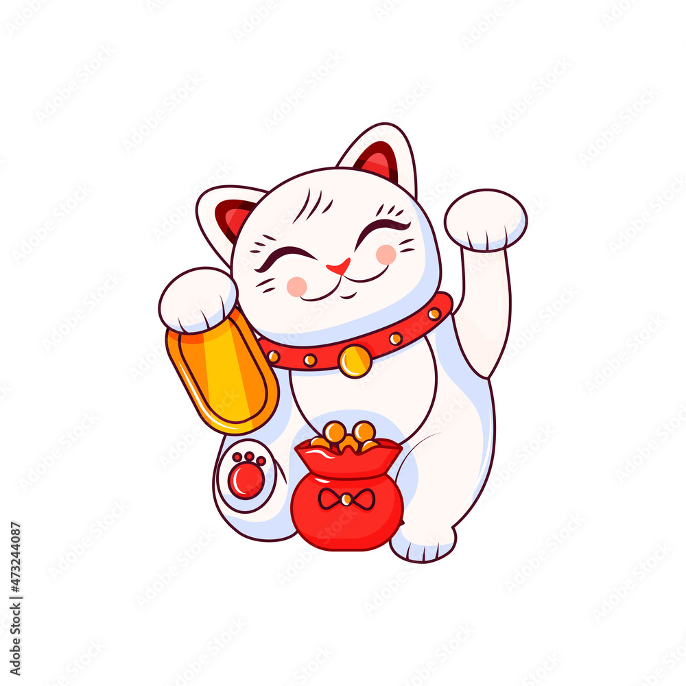 Japanese good luck cat Maneki Neko on a white isolated background ...