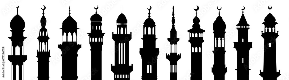 mosque minaret silhouette set. mosque minaret Vector set. Stock Vector ...