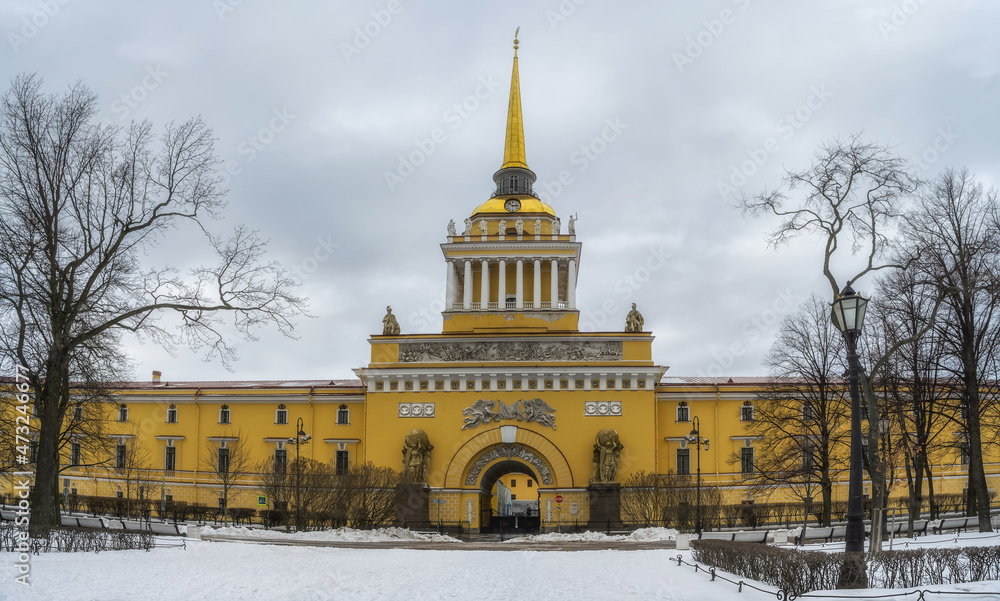 Monumental building of the Admiralty in St. Petersburg (Russia) in ...