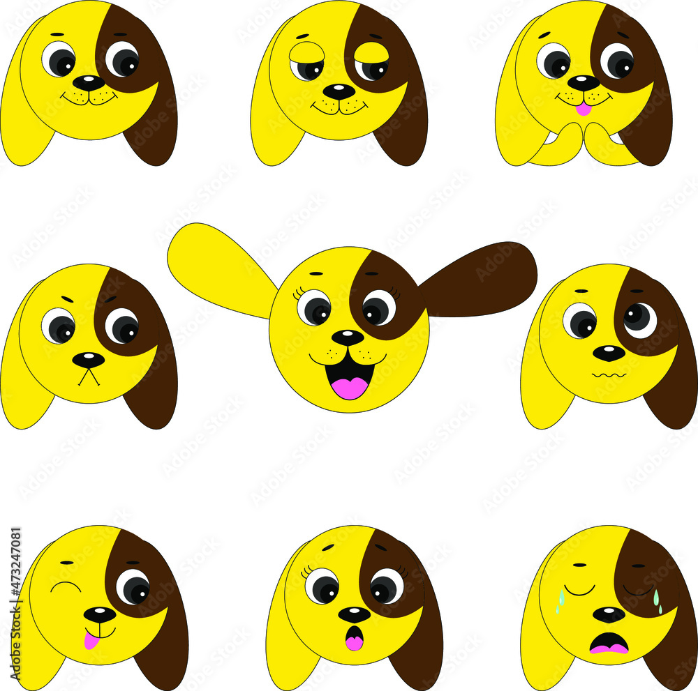 Cute dog emotions collection different emotional faces set with dog ...