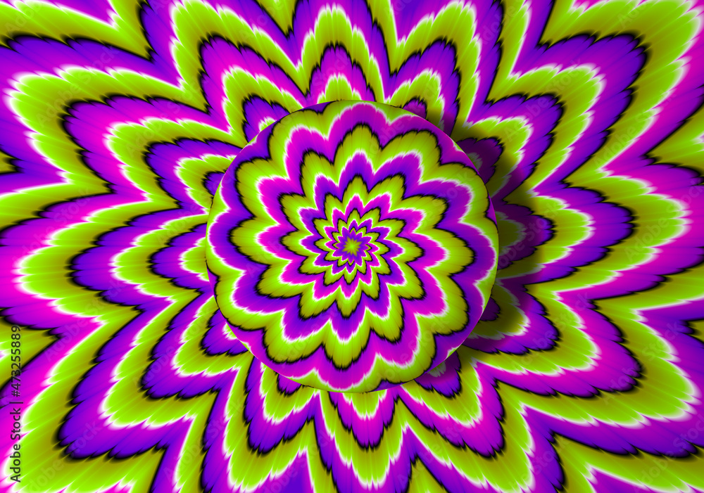 Green background with growing sphere. Optical expansion illusion. Stock ...