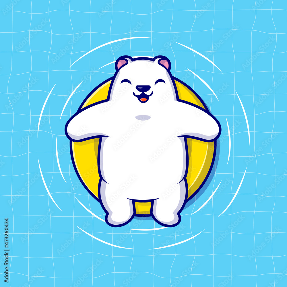 Cute Polar Bear Floating With Swimming Tires Cartoon Vector Icon ...