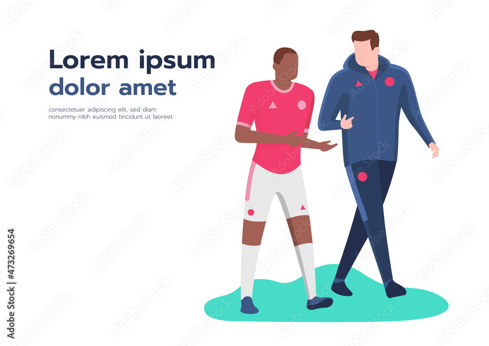 The team's players are being coached by the coach, character design ...