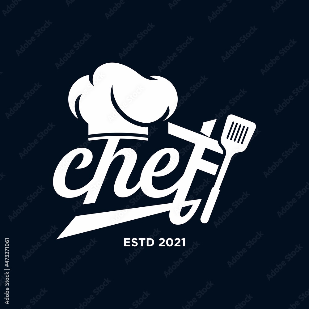 Kitchen chef word mark logo template chef logo hand lettering with hat ...