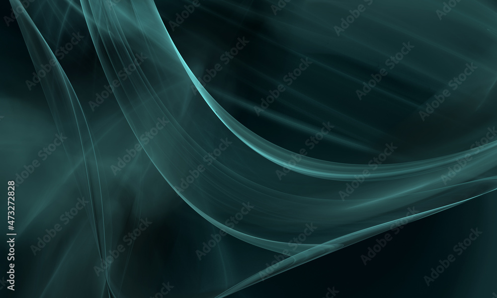 Digital 3d wave in aqua turquoise color on dark background. Hazy and ...