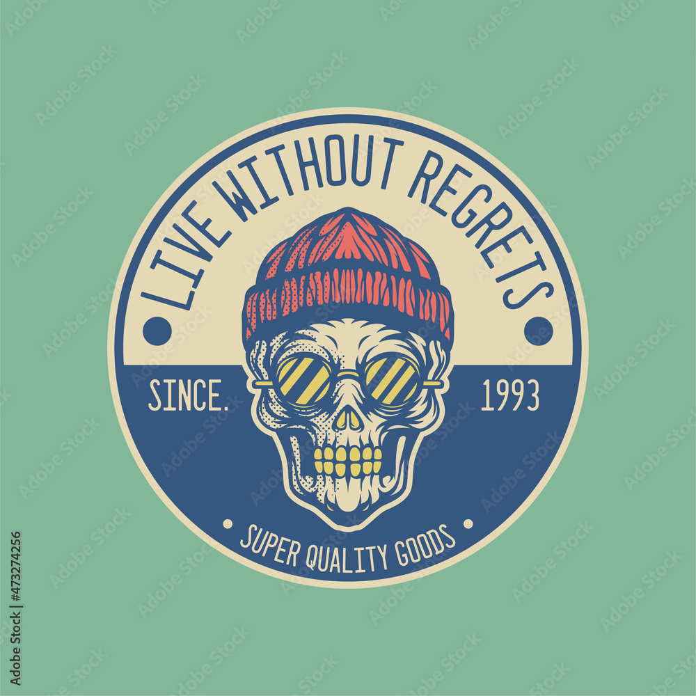 retro label of skull wearing beanie hat, this cool image is suitable ...