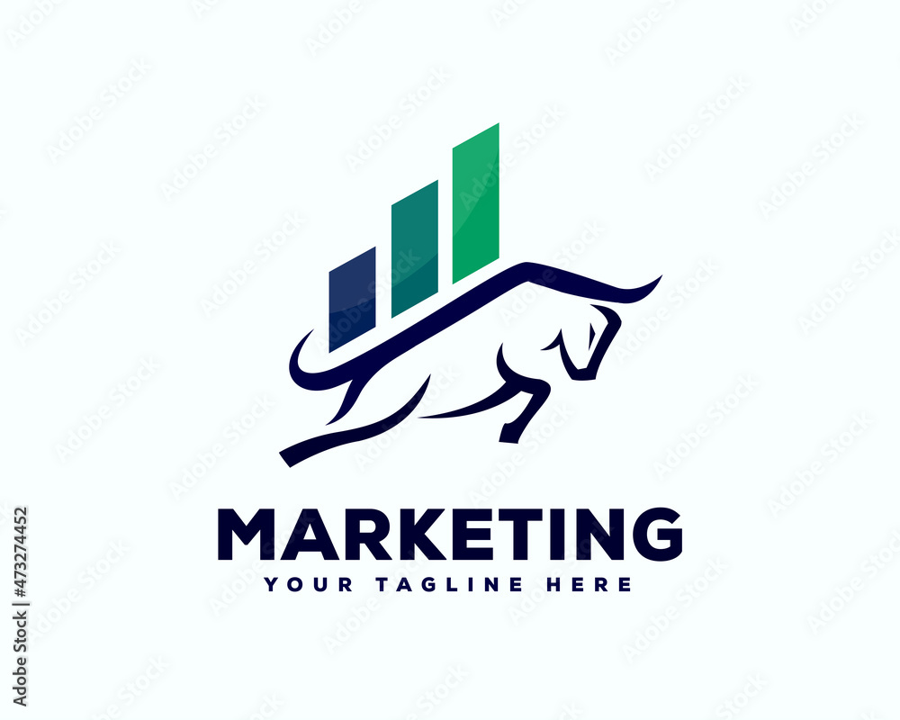 bull jump bar chart grow up logo template illustration Stock Vector ...