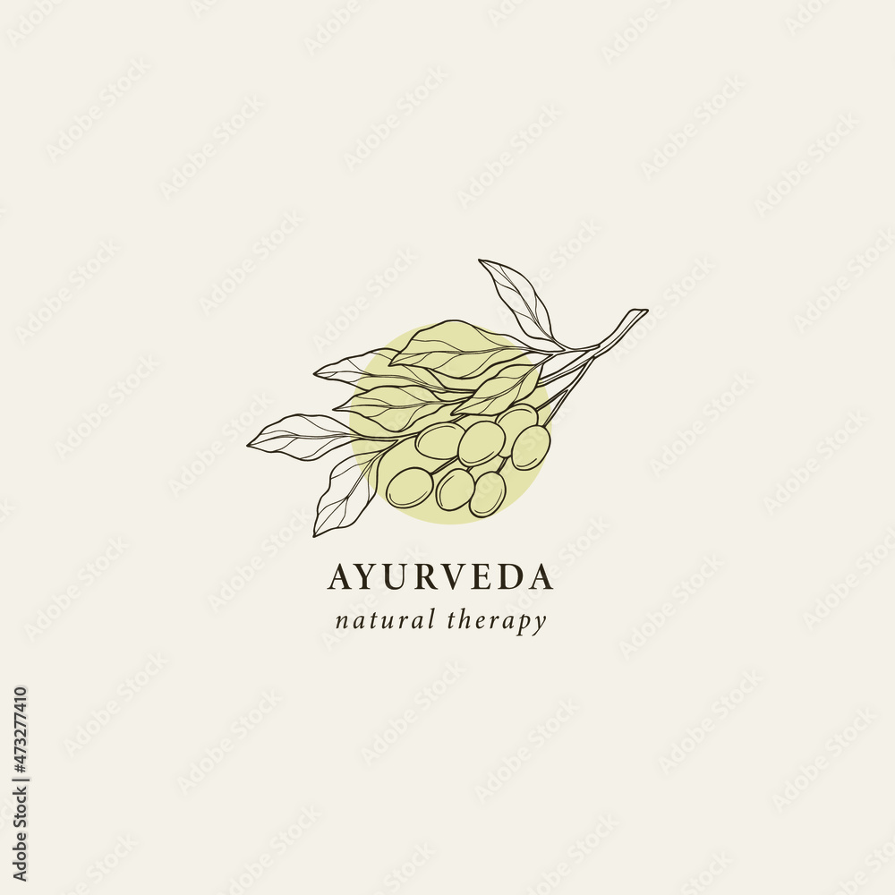 Hand drawn ayurveda logo. Neem illustration Stock Vector | Adobe Stock