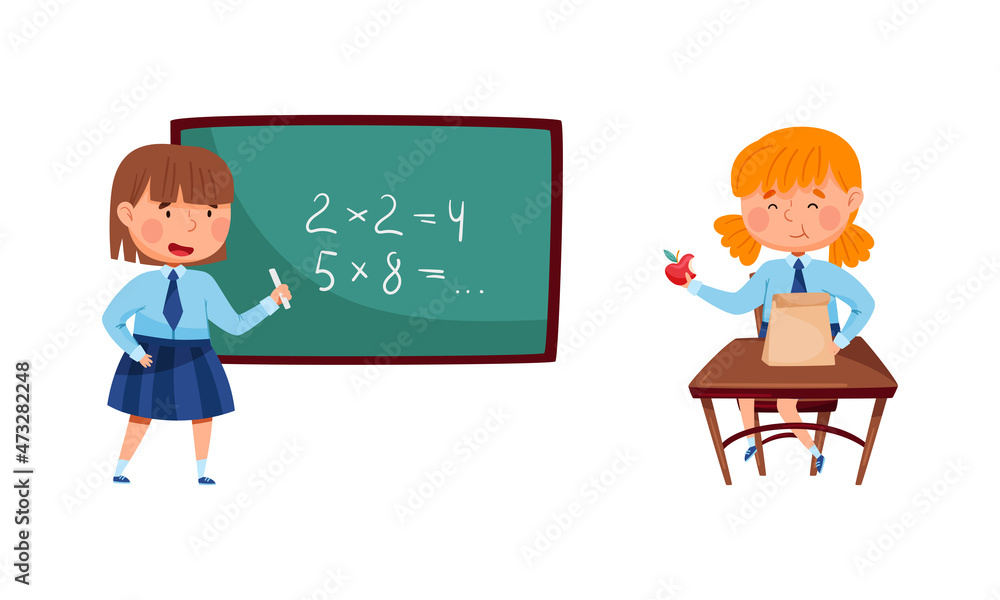 Cartoon Students Working On Math