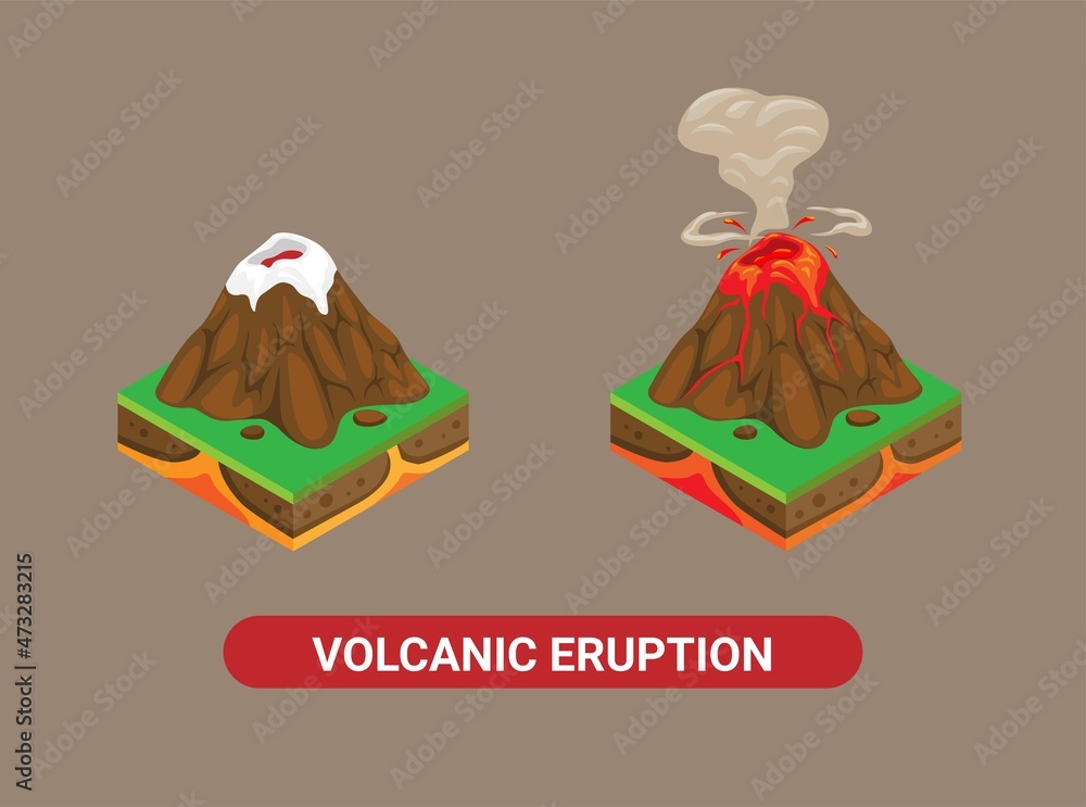 Volcanic Eruption Mountain. Natural Disaster isometric set illustration ...
