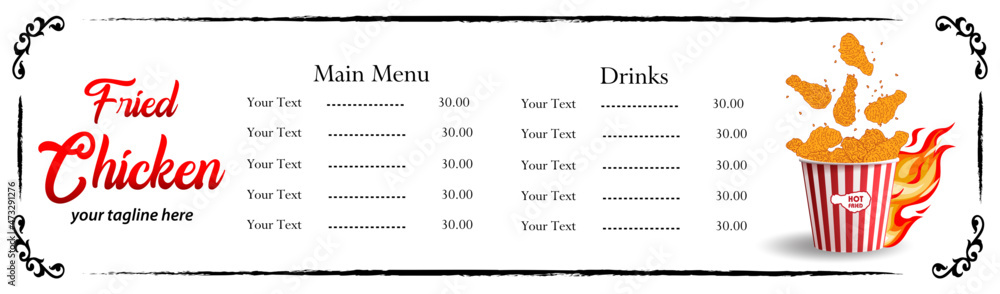 Fried chicken meat. Fast food menu design elements. Restaurant cafe ...
