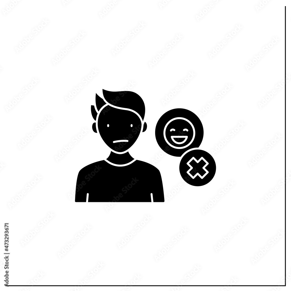 Negative symptoms glyph icon.Emotional expression lack. Inexpressive ...