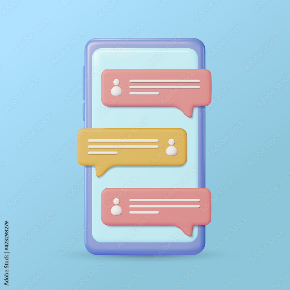 3d message conversation vector illustration, 3d bubble chat pop up from ...