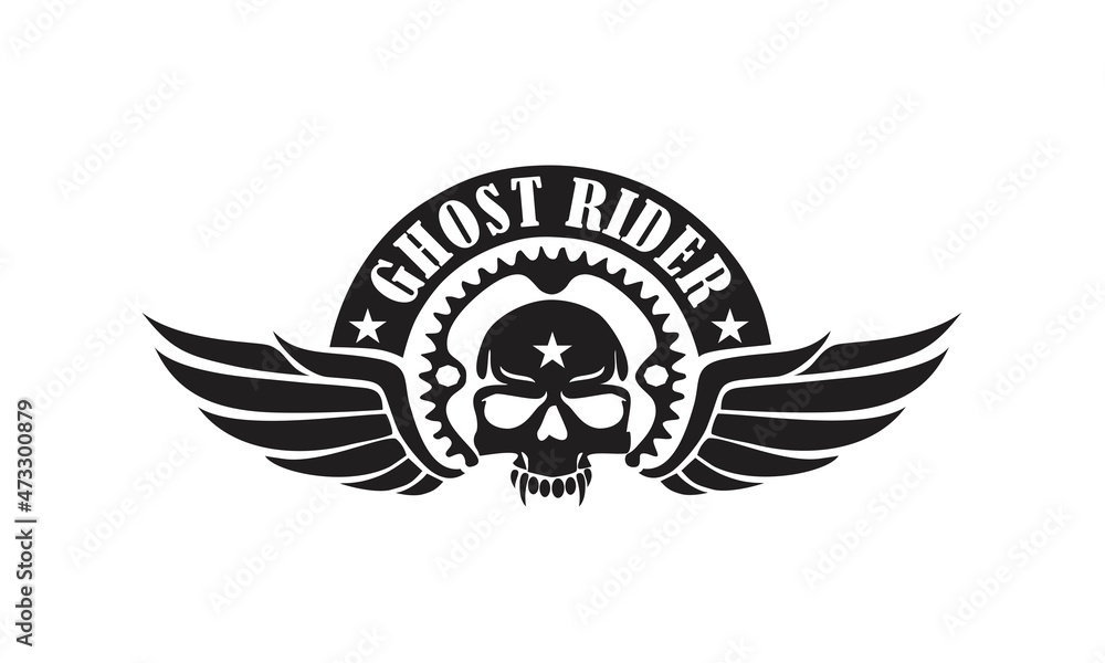 Skull Ghost Rider Black and White Illustration Vector File Motorcycle ...