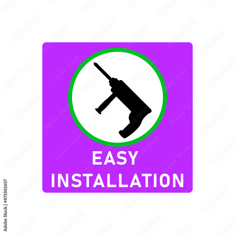 Easy simple installation icon with power drill symbol in circle. Round ...