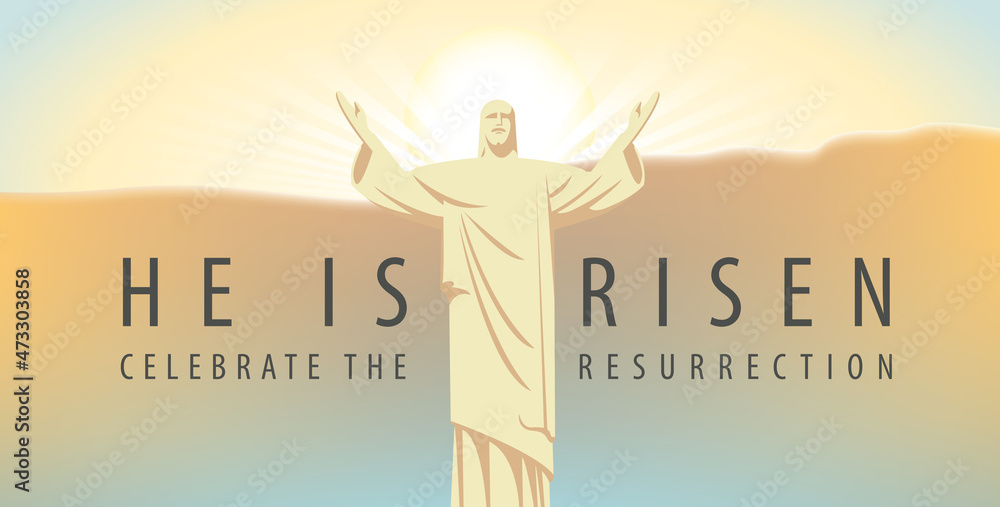 Easter banner or greeting card with the words He is risen, Celebrate ...