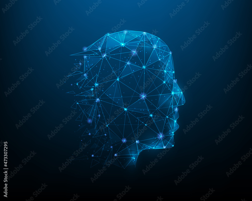 head human technology low poly. Biometric identification. consisting of ...