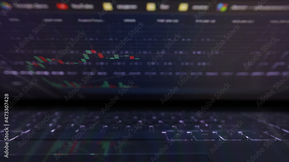 Laptop screen with stock market charts. Technical analysis and ...