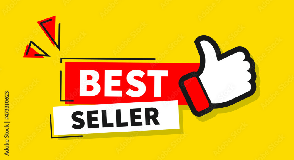 red and white vector banner best seller on yellow background with ...