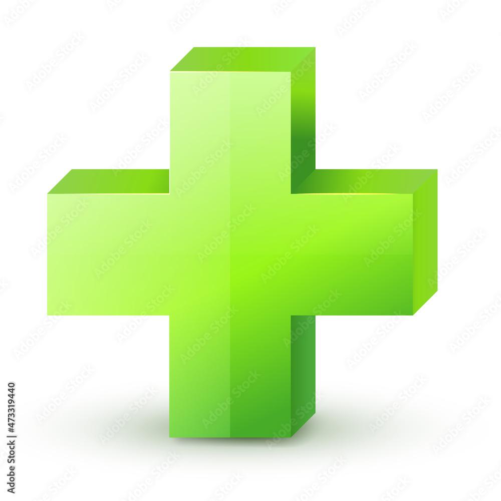 Green cross. Cross symbol of safety guidance. Green plus sign. Vector ...
