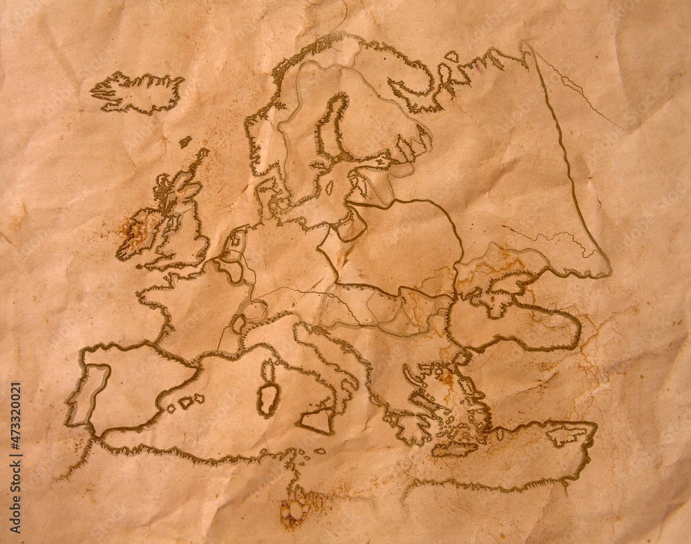 Vintage and antique geographic map of Europe with ancient borders of ...