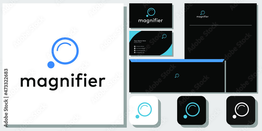 magnifier symbol blue abstract lens zoom with brand identity template ...
