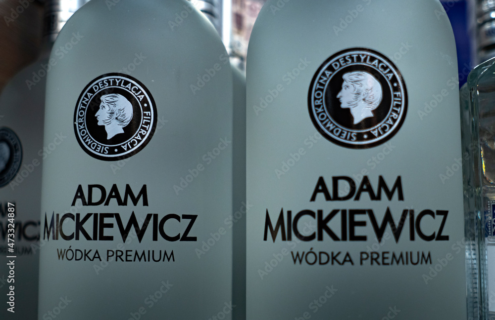 Adam Mickiewicz vodka is seen on store shelf Stock Photo | Adobe Stock
