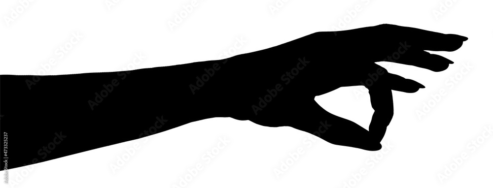 silhouette of a hand isolated white background showing gesture holds ...