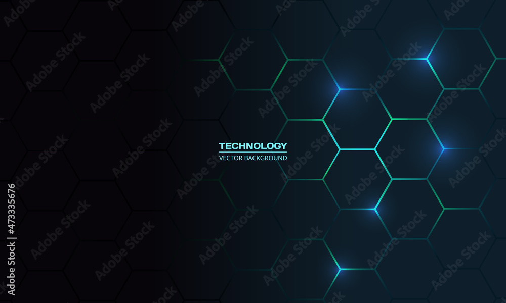 Dark hexagonal technology abstract vector background with blue and ...
