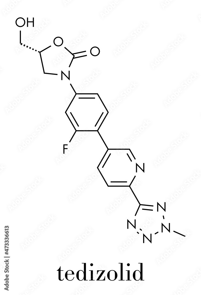 Tedizolid antibacterial drug molecule. Skeletal formula. Stock Vector ...