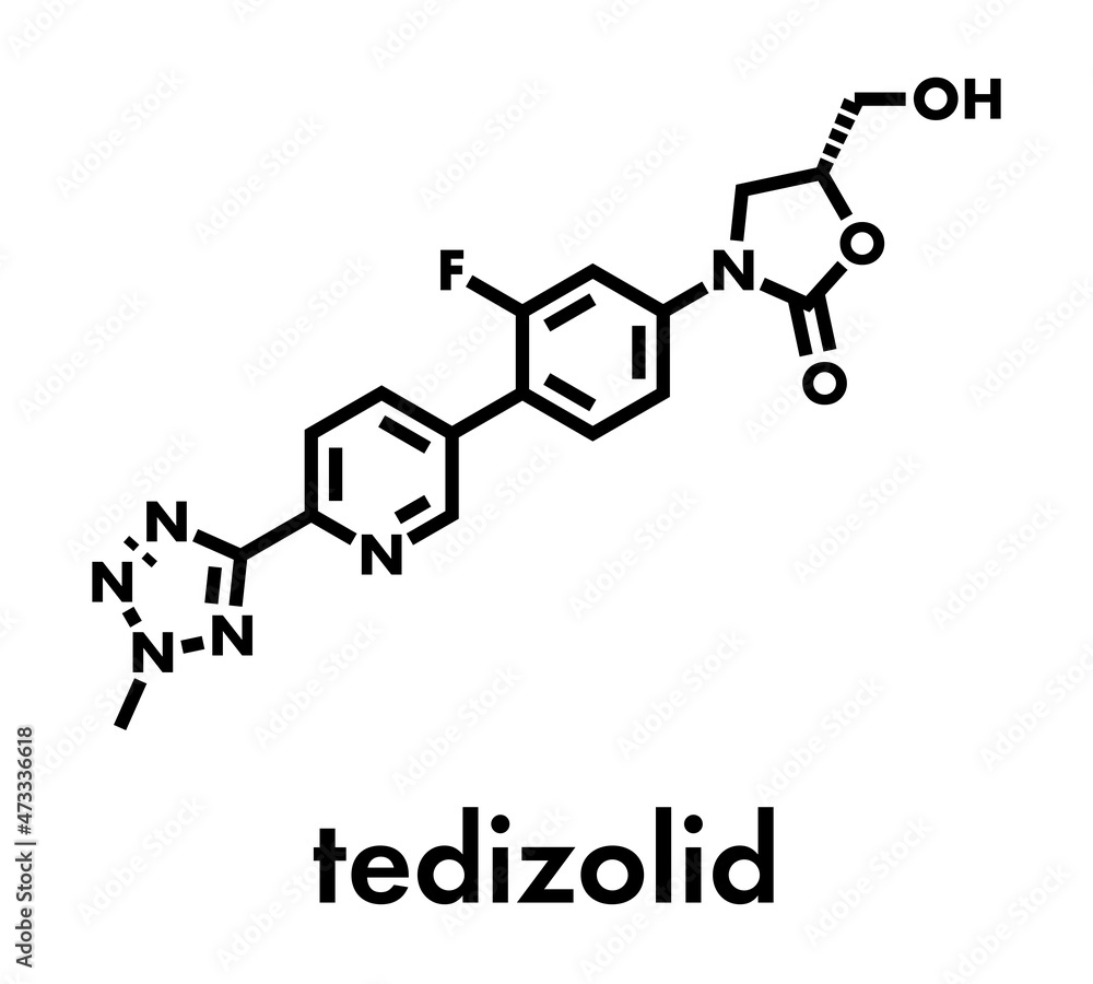 Tedizolid antibacterial drug molecule. Skeletal formula. Stock Vector ...