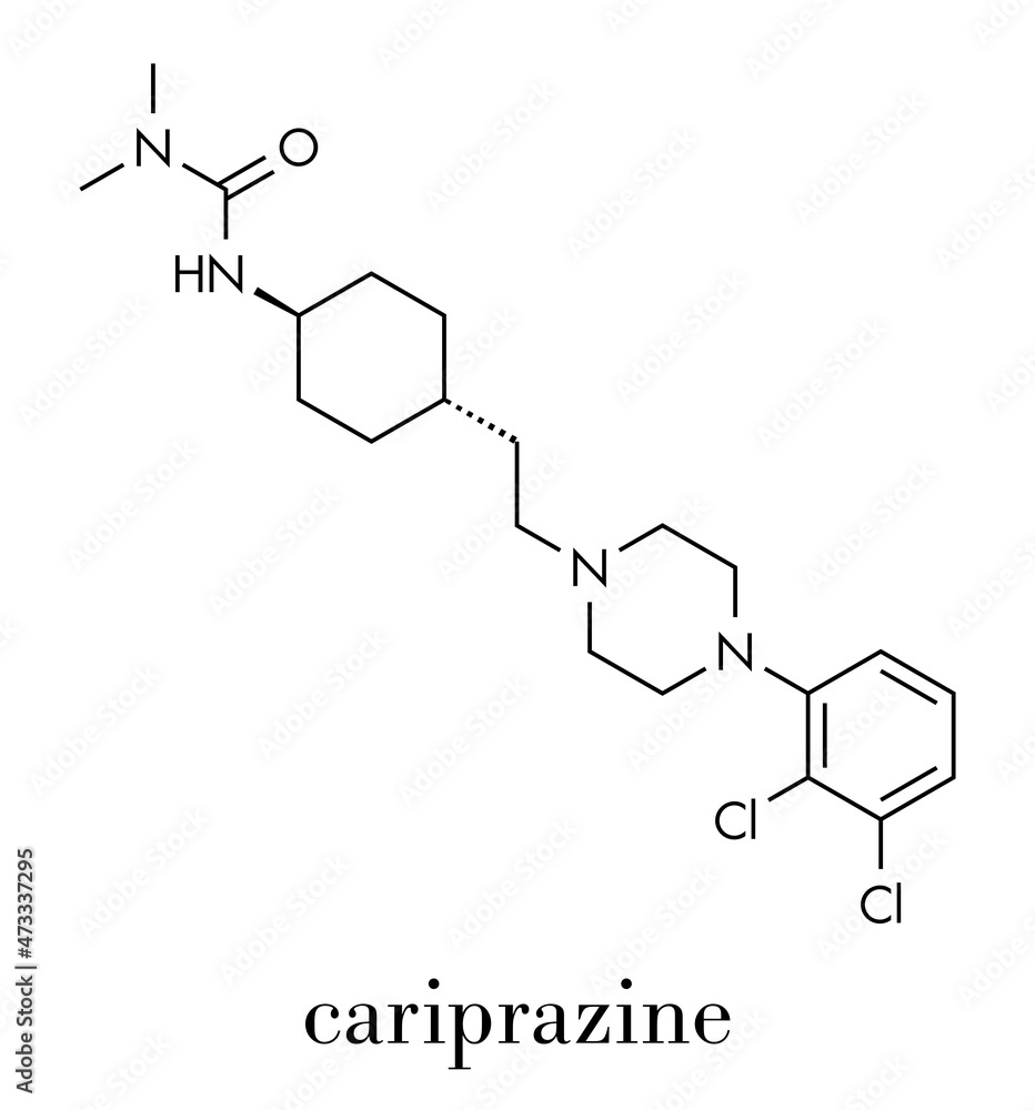 Cariprazine antipsychotic drug molecule. Skeletal formula. Stock Vector ...