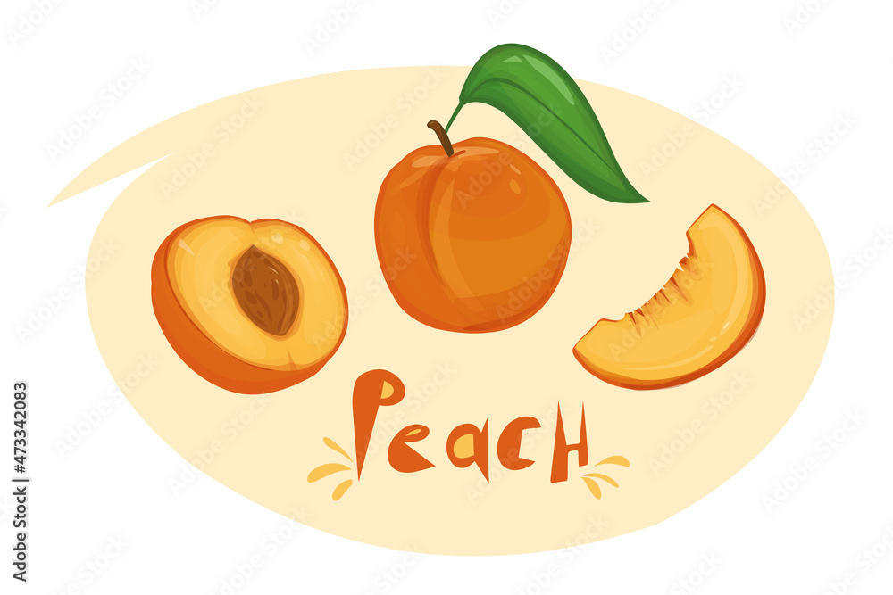 Cute peach fruit vector cartoon illustration clip art isolated Stock ...