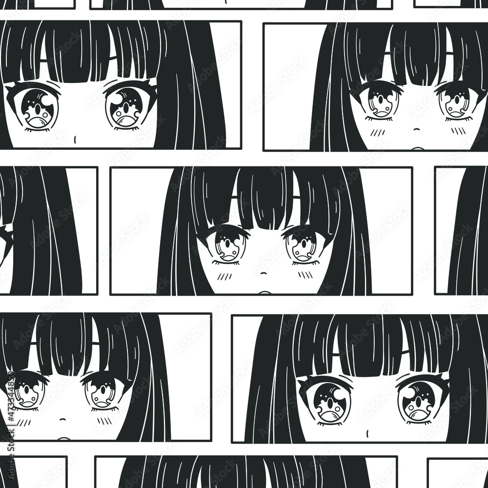 Manga style. Anime characters. Vector seamless pattern. Wallpaper ...
