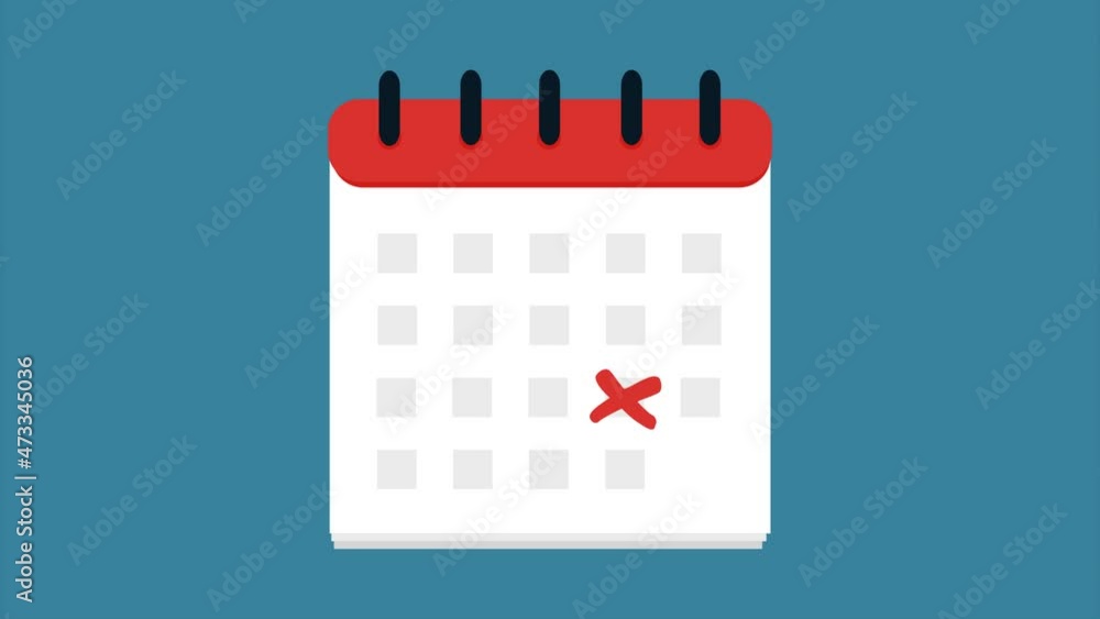 Animation calendar icon with a cross or X on blue background. Calendar ...